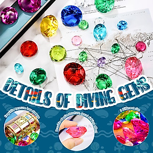 Skylety 24 Pcs Pool Toys for Kids Large Colorful Diving Gems Diamond with 2 Treasure Pirate Chest Mermaid Pool Toys for 8-12 Age Underwater Gemstone Swimming Training Gift Water Games(Classic Style)