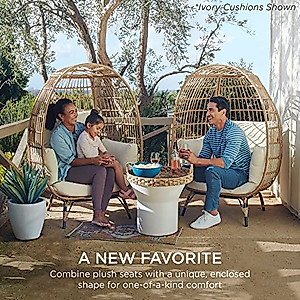 Best Choice Products Wicker Egg Chair, Oversized Indoor Outdoor Lounger for Patio, Backyard, Living Room w/ 4 Cushions, Steel Frame, 440lb Capacity - Navy
