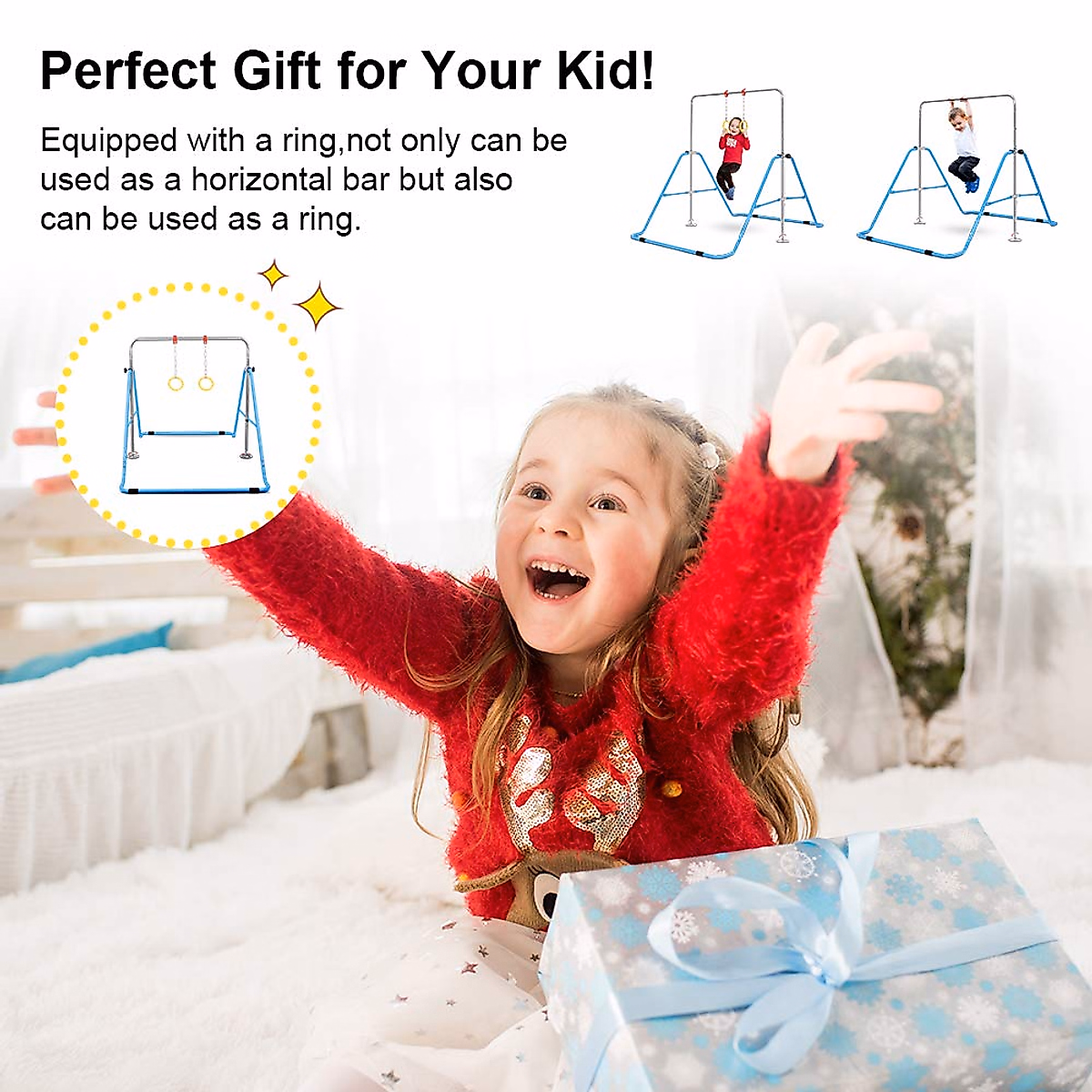 ONETWOFIT Gymnastics Bars Kids Kip Training Bars for Home,Folding Horizontal Bars with Adjustable Height,Practice Bar Gymnastic,Junior Training Bar for Child OT228