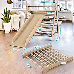 Baoniu Triangle Climbing Toys, Stable Climbing Toys for Toddlers with Climbing and Sliding Ramps, 2 in 1 Foldable Wooden Activity Triangle Climber, Safety Indoor Kids Climbing Toys for Toddlers