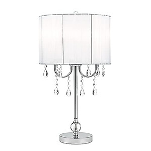 Catalina Lighting Glam Chandelier Table Lamp with Dazzling Clear Beads & Organza Pleated Shade, 23", Chrome