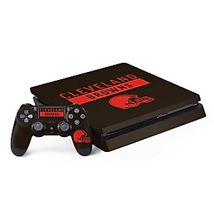 Skinit Decal Gaming Skin Compatible with PS4 Slim Bundle - Officially Licensed NFL Cleveland Browns Brown Performance Series Design
