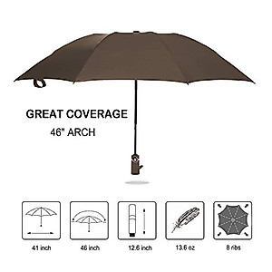 LANBRELLA Umbrella Inverted Travel Umbrella Windproof Compact Folding - Brown