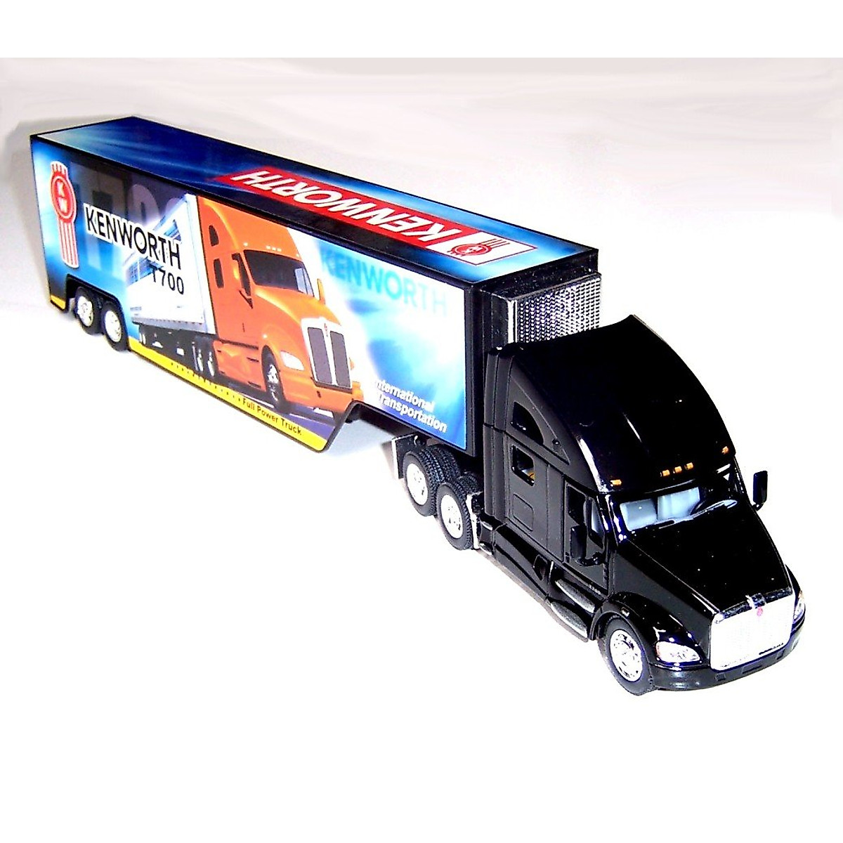 KiNSMART Kenworth T700 Semi Truck Container 13" 1:68 Scale Die Cast Metal Model Toy SetOf4 Blue Red White Black