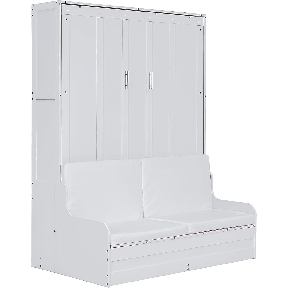 MERITLINE Queen Murphy Bed with Sofa,Wood Murphy Bed Cabinet with Couch,Folding Murphy Wall Bed Queen Size (White)