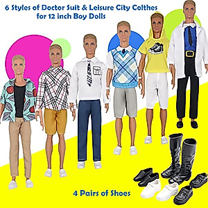 ZTWEDEN 85Pcs Doll Clothes and Accessories for 12 Inch Boy Dolls and Girl Dolls Pet Care Set Includes 25 Wear Clothes Shirt Jeans Suit Shoes Pet Doctor Playset Trolley Backpack for 12'' Boy Girl Doll