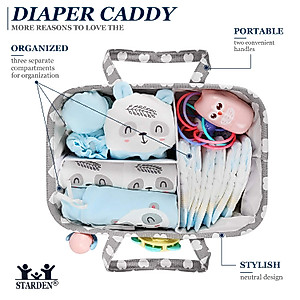 STARDEN Baby Nursery Diaper Caddy Organizer - Baby Shower Gifts Organizer Bins for Changing Table, Diapers Caddy Storage Basket Newborn Registry Gift Car Travel Tote Bag + Baby Bottle Cover