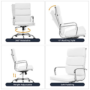 LANDSUN Executive Office Chair Leather High Back Home Computer Desk Chair with Wheels and Arms Soft Padded Comfortable Swivel Adjustable Height White…