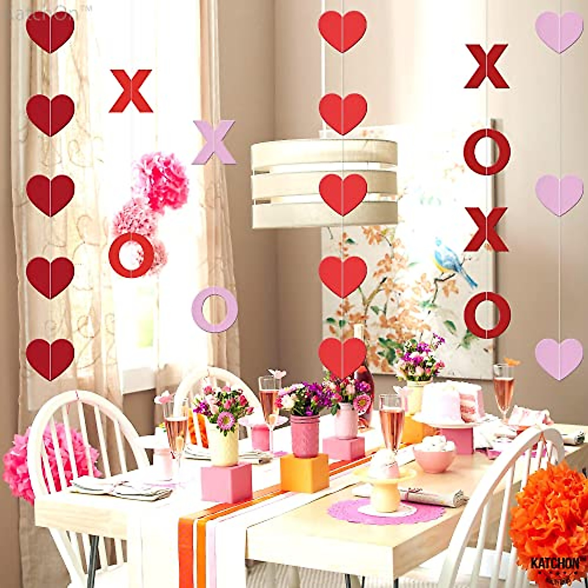 XOXO and Hanging Heart Valentine Garland – 6 String, No DIY | Felt Heart Garland for Galentines Day Decorations | XOXO Garland, Valentines Day Decor | Valentine Felt Garland, Valentines Decorations