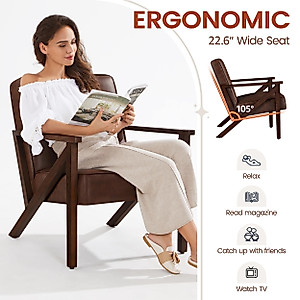 Yaheetech Accent Chair, Armchair with Strong Wood Frame, PU Leather Modern Retro Lounge Chair for Living Room/Lounge/Office/Reception Area, Dark Brown