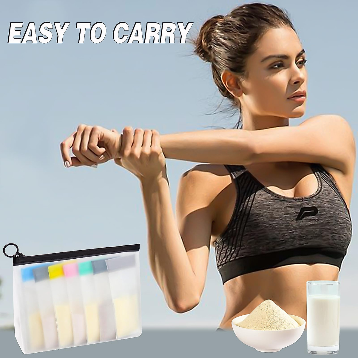 VIVP Protein Powder Travel Container Set Reusable Powder Supplement Container To Go Portable Travel Powder Organizer Zip up Bags with Funnels for Workout, Fitness, Travel, Business Trip