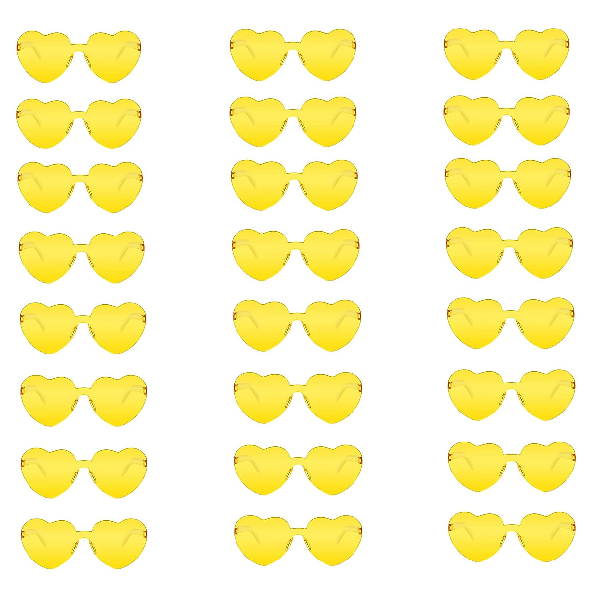 NUDALA 24 Pack Heart Rimless Sunglasses Love Candy Bachelorette Party Glasses Funky Transparent Sunglasses Party Favor (24 YELLOW)