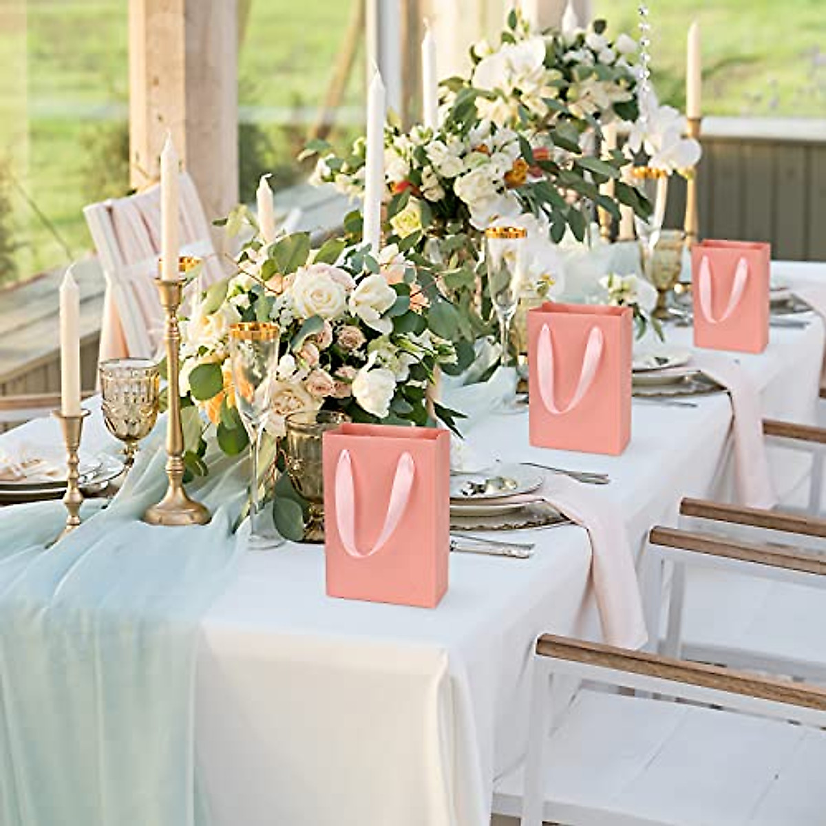 Dasofine Pink Gift Bags 12 Pack 5.03‘’ × 2.36‘’ × 7.40‘’ Small Gift Bags Paper Party Favor Bag with Handle, Retail Bag for Shopping, School, Office