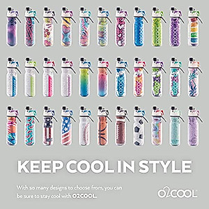 O2COOL Mist 'N Sip Misting Water Bottle 2-in-1 Mist And Sip Function With No Leak Pull Top Spout Sports Water Bottle Reusable Water Bottle - 20 oz (Tropical)