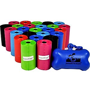 Downtown Pet Supply Poop Bags for Dogs with Dispenser, 500 Count - Leak-Proof Dog Waste Bags and Bone-Shaped Dog Poop Bags Holder for Leash - Rainbow of Colors, 12.5" x 8.5"