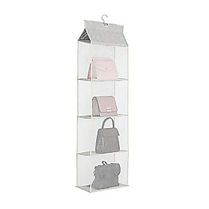 MICOKAY Hanging Handbag Purse Organizer, Purse Storage Organizer Holder for Wardrobe Closet Hanging Shelves (4 Pockets) (Beige)