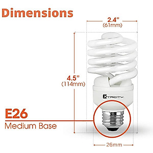 Xtricity Compact Fluorescent Light Bulb T2 Spiral CFL, 5000k Daylight, 23W (100 Watt Equivalent), 1520 Lumens, E26 Medium Base, 120V, UL Listed (Pack of 8)