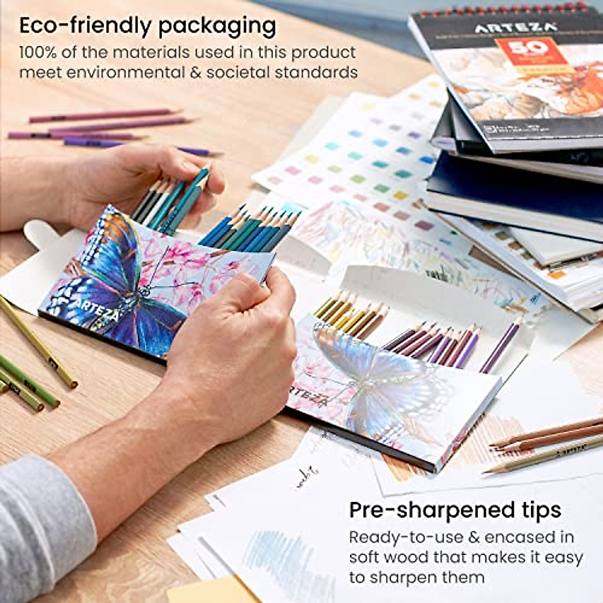 ARTEZA 50 Metallic Colored Pencils | Pro Art Supplies