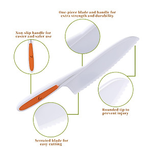 COKUMA 3PCS Toddler Knife Set, Plastic Kids Knife Set for Real Cooking, Round Tips with Serrated Edges, Perfectly Safe Kids Knife Set (Orange, Blue, Green)