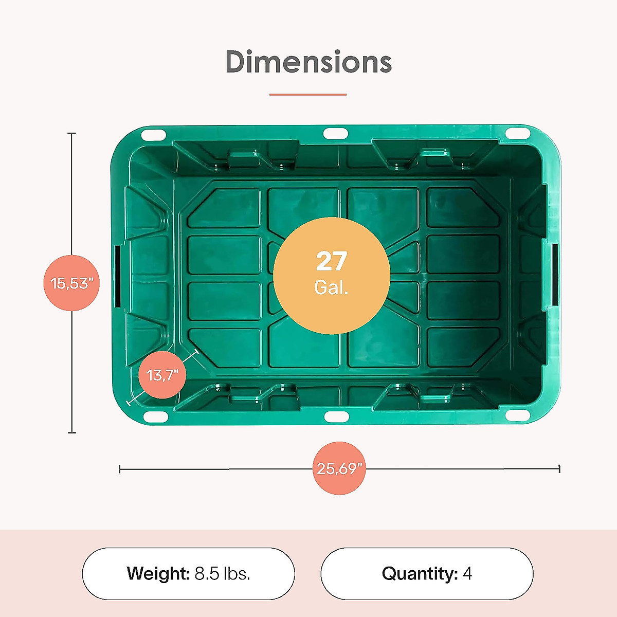 HOMZ 27-Gallon Stackable Plastic Holiday Storage Container, Heavy-Duty Nesting Christmas Storage Bins with 4-Way Handles, Green/Red, 4 Pack