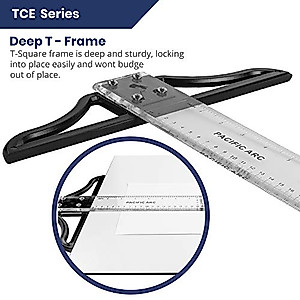 Pacific Arc 36 Inch T Square, Traditional Acrylic Graduated in Inch and Metric, Detachable Head