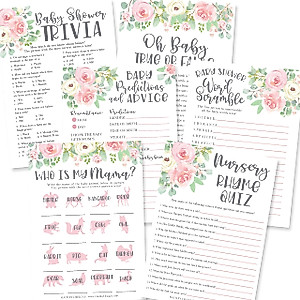 50 Floral Baby Prediction And Advice Cards, Trivia Games, etc, 25 Baby Animal Matching, Nursery Rhyme Game - 6 Double Sided Cards Baby Shower Games Funny, Baby Shower Ideas Baby Sprinkle Games