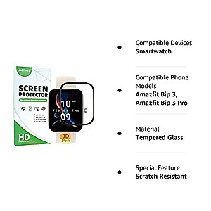 Aemus Compatible for Amazfit Bip 3 Screen Protector (3 Pack) Bip 3 Pro Smart Watch 3D Full Coverage Protective Film anti-scratch