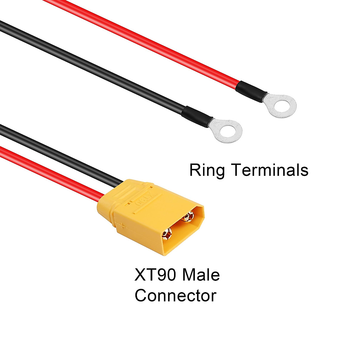 PNGKNYOCN XT90 to O Ring Terminal Cable,14AWG Silicon Wire XT90 Male to O Ring Terminals Extension Power Cable for Solar Panel Kit and Battery Charge(0.3M/1FT)
