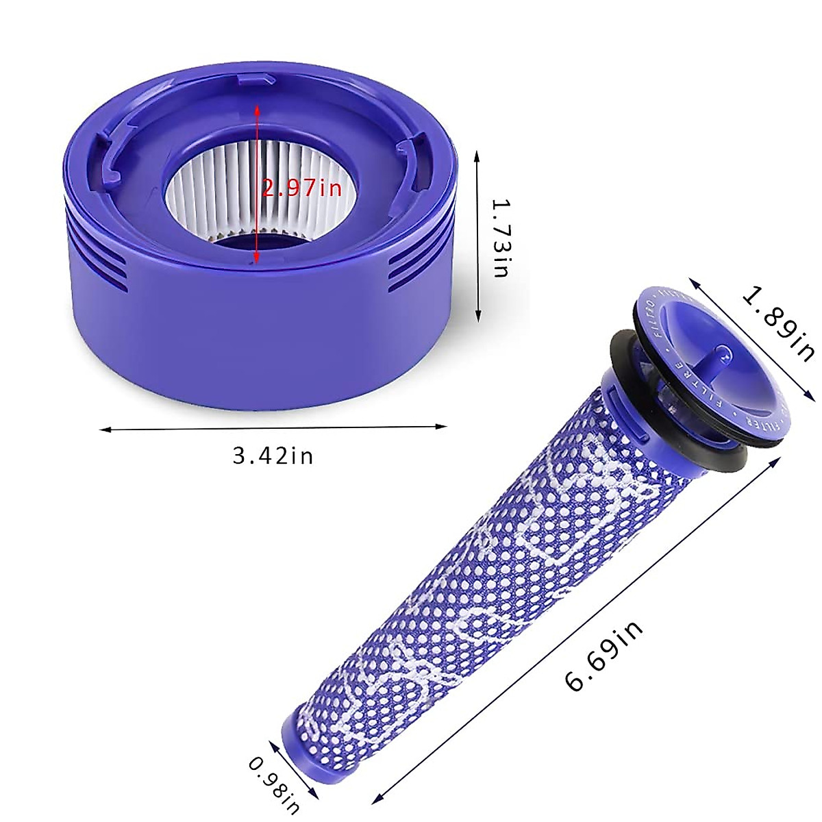 4 Pack Vacuum Filter Replacement Kit with Clean Brush for Dyson V8 Absolute, V8 Animal, V7 Absolute, V7 Motorhead, V7 Animal - 2 HEPA Post Filter, 2 Pre Filter, Replaces Part # 965661-01 & 967478-01