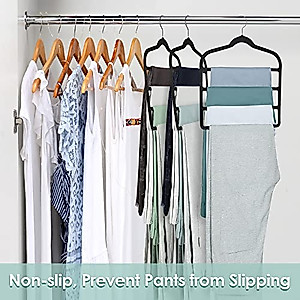 Velvet Hangers Space Saving Non Slip Pant Velvet Hangers, DUDUCOFU 6 Pack Black Velvet Hangers Multi Layer Clothes Hangers Closet Organizer for Pants Jeans Trousers Scarf