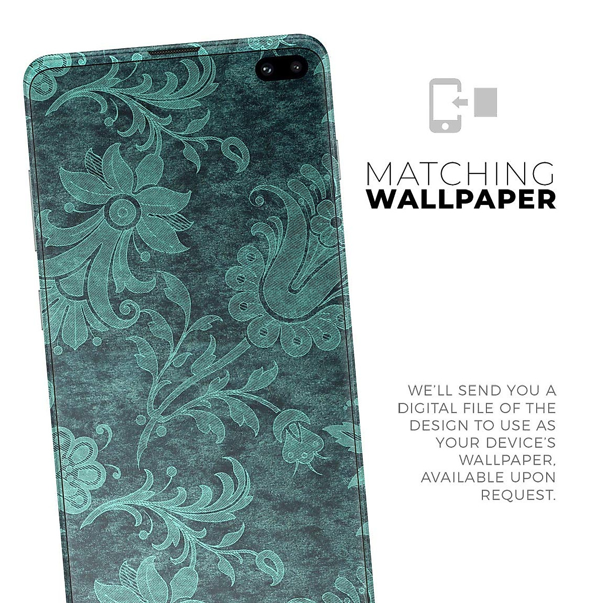 DesignSkinz Green and Teal Floral Velvet v3 Protective Vinyl Decal Wrap Skin Cover Compatible with The Samsung Galaxy S20 (Screen Trim & Back Glass Skin)