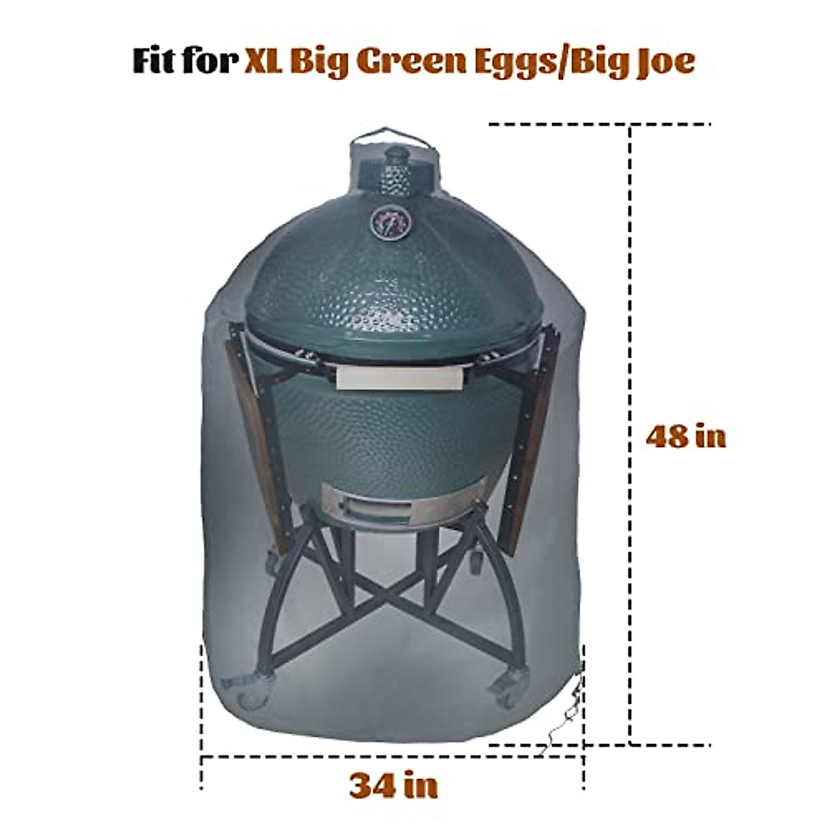 Cover for Extra Large for Big Green Egg,Weather Resistant Grill Cover fit Kamado Big Joe Accessories(34" L x 48" H,Grey)
