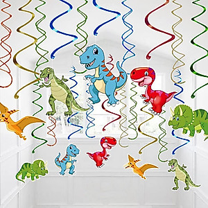 UOMNICUE Dinosaur Hanging Swirl Decorations,30 PCS Jurassic Dinosaur Foil Swirls Ceiling Spiral Streamers for Kids Boys Girls Birthday Baby Shower Dino Party Supplies Favors Home Classroom Decoration