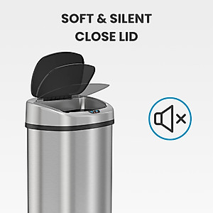 iTouchless 13 Gallon SensorCan Kitchen Trash Can with Odor Filter, Stainless Steel, Oval Shape, Sensor-Activated Lid Garbage Bin for Home, Office, Slim Space-Saving, Battery & AC Adapter not included