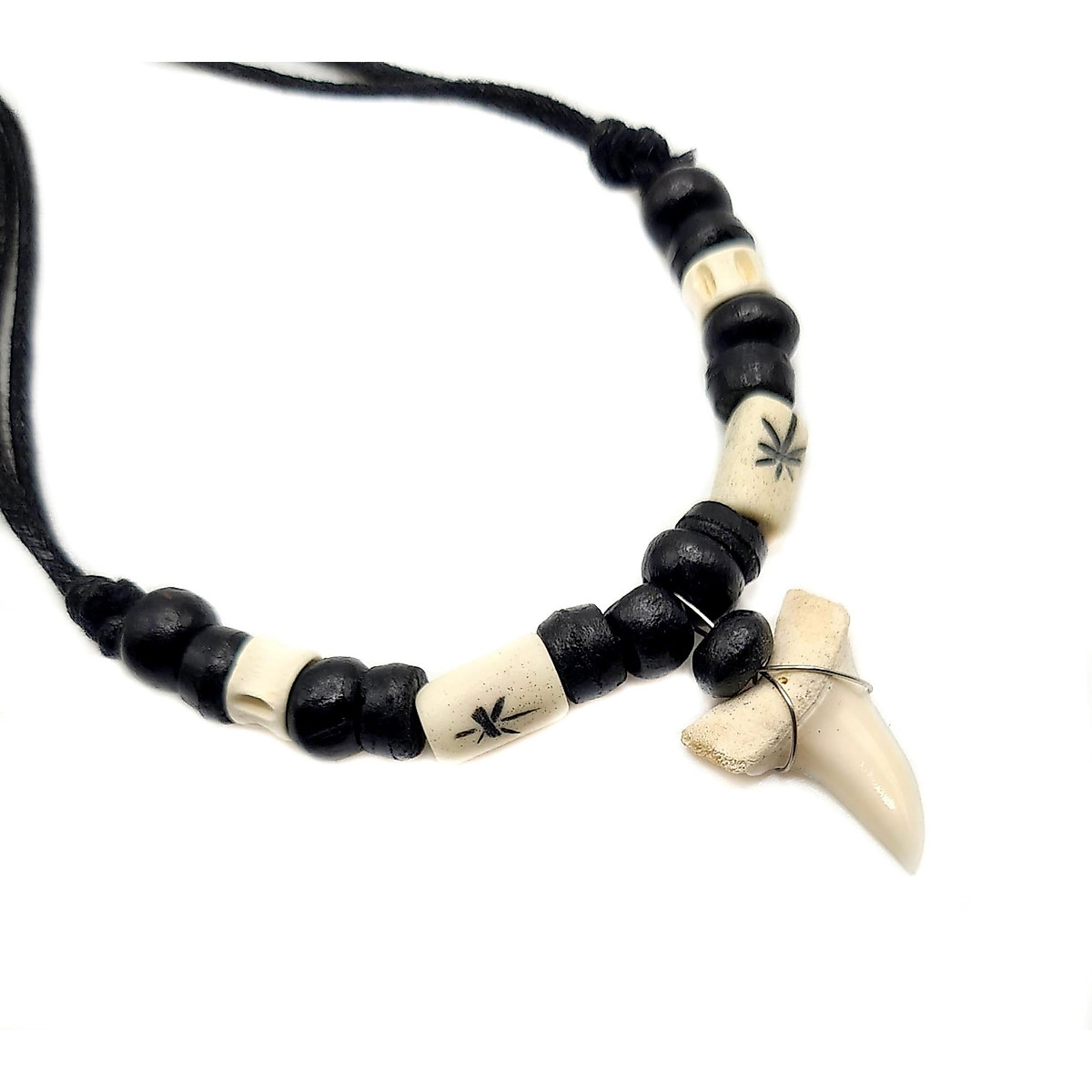 Swimmi Genuine Shark Tooth Necklace for Men, Mako Shark Tooth Necklace, Handmade Wooden Beads Cords Surfer Shark Tooth Necklace for Women Jewelry GA384