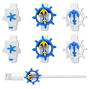 6pcs Ocean Charger Cable Protector for iPhone/ipad USB Cable, Cute Blue Plastic Cable Protectors Rudder Starfish Bites Protect USB Charger Phone Cable Accessories for Apple Cellphone Tablet Data Lines