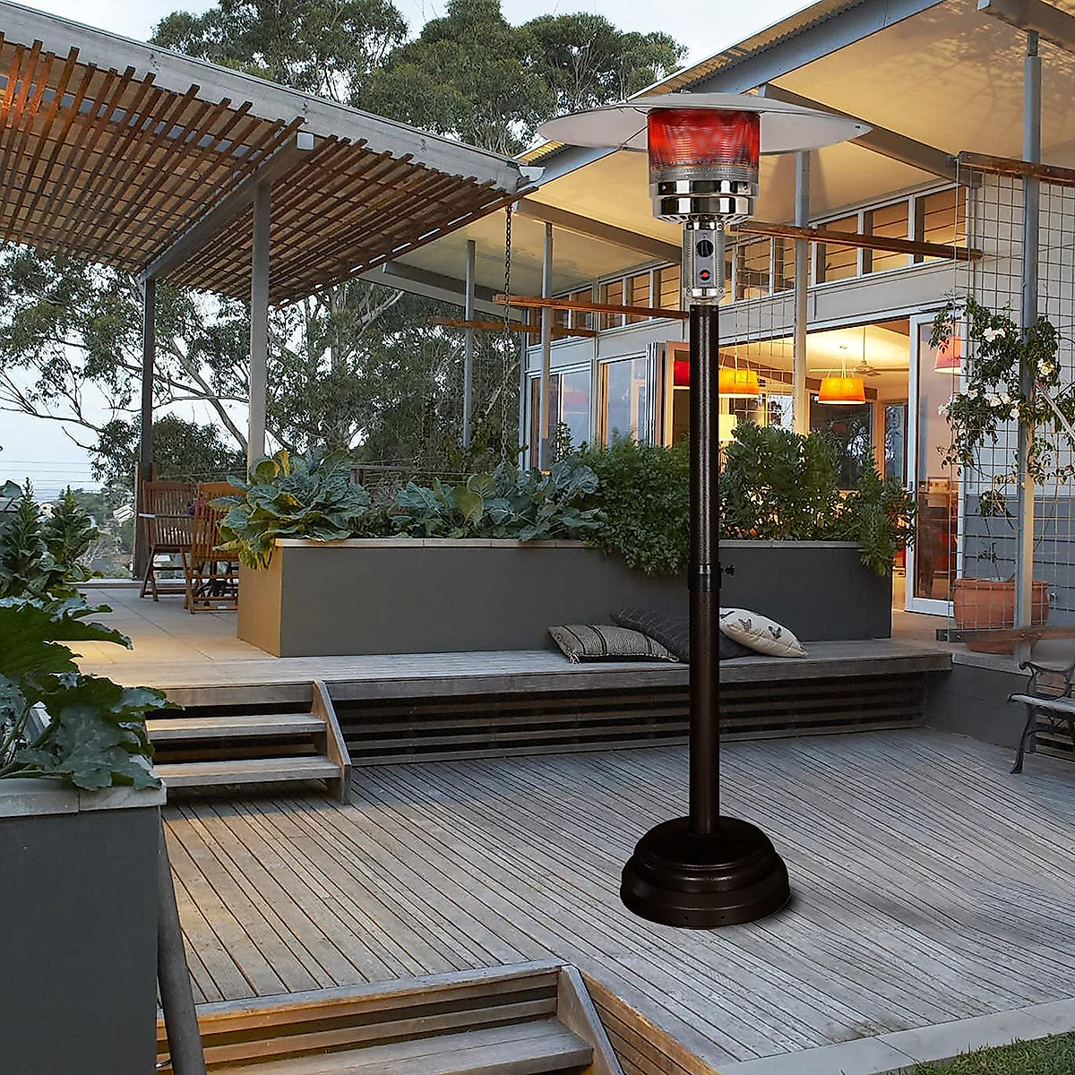 HQQ Outdoor Heaters 46000 BTU Umbrella natural gas patio heater for Natural Gas Adjustable Height Including 145-200cm(57-78in).Contains of 12-Foot-Long Natural Gas Hose.hammered Bronze