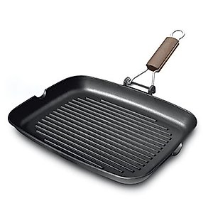Olympia Supreme 10.2 x 10.2 Inch / 20 x 20 cm Non-Stick Die Cast Aluminum Grill Pan With Folding Handle