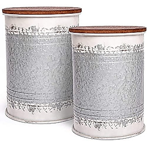 Hallops Farmhouse Accent Side Table | Galvanized Rustic Coffee Table | Metal Storage Ottoman Wood Cover with Stand| Farmhouse Decor Storage Bench (Set of 2, Distressed White)