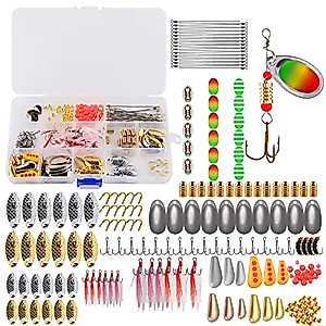 Fishing Lure DIY Kit 228pcs Spinner Making Kit Spinnerbaits Accessory Blade Clevis Wire Shaft Treble Hooks Tackle Set Fishing Spoon Rigs Fishing Gift