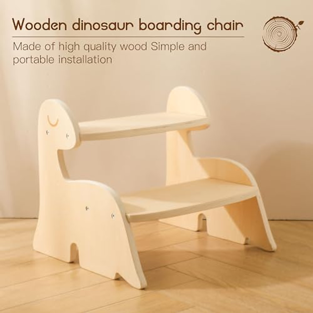 ibwaae Dinosaurs Wooden Toddler Step Stool for Kids,Two Step Stool for Bathroom, Kitchen, and Toilet Potty Training Bathroom,Children's Stool with Handles