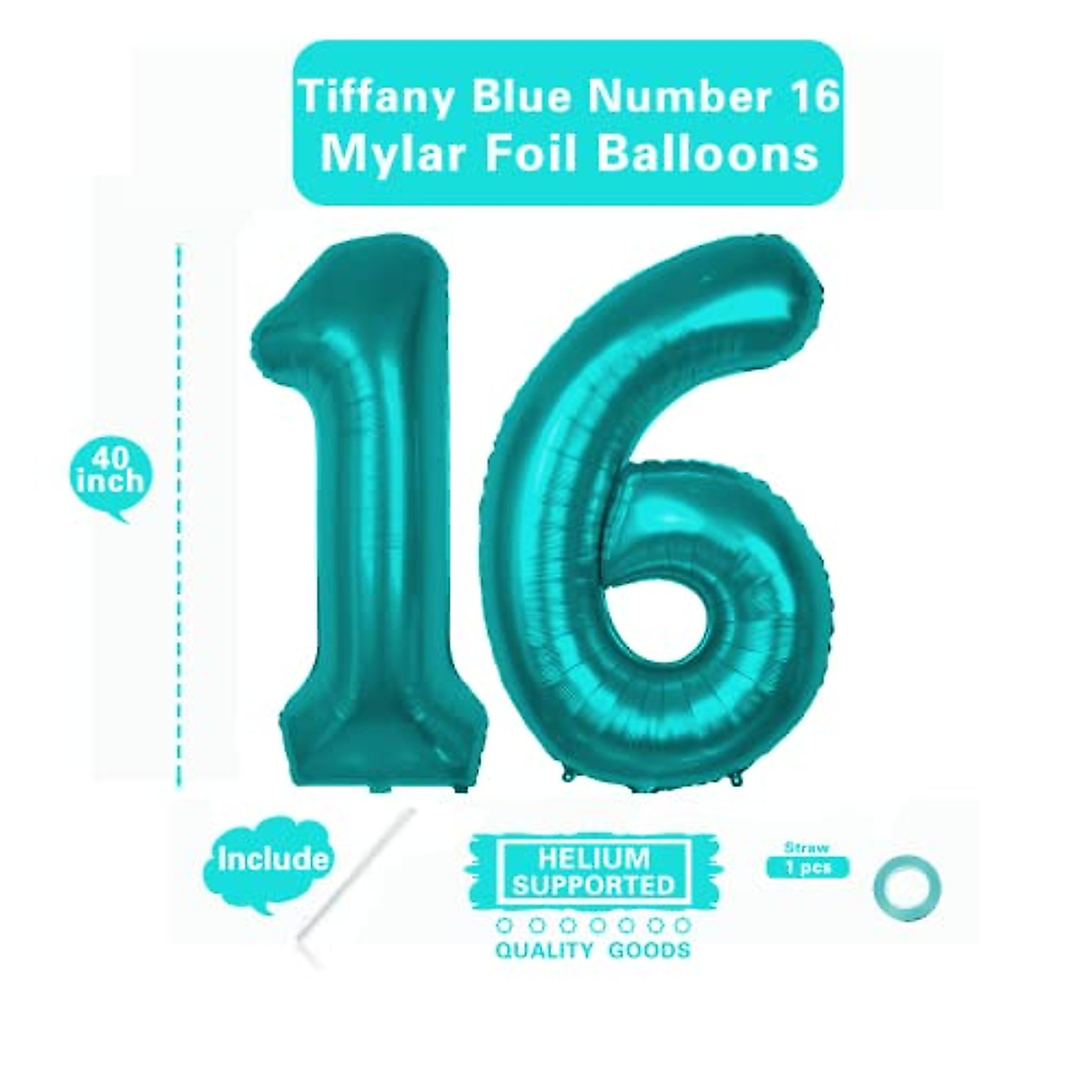 40 Inch Large Blue 16 Balloons Number 16 Birthday Balloon for 16th Birthday Decors for Girl Number 61th Number Balloon for Women Birthday hellium tank balloons 16 Old Birthday Decors
