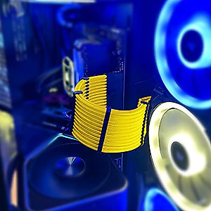 Funtin Mod Sleeved Cable, Yellow Power Supply Cable Extension Kit, 24PIN ATX, 4+4 PIN EPS, Dual 6+2 PIN PCIE
