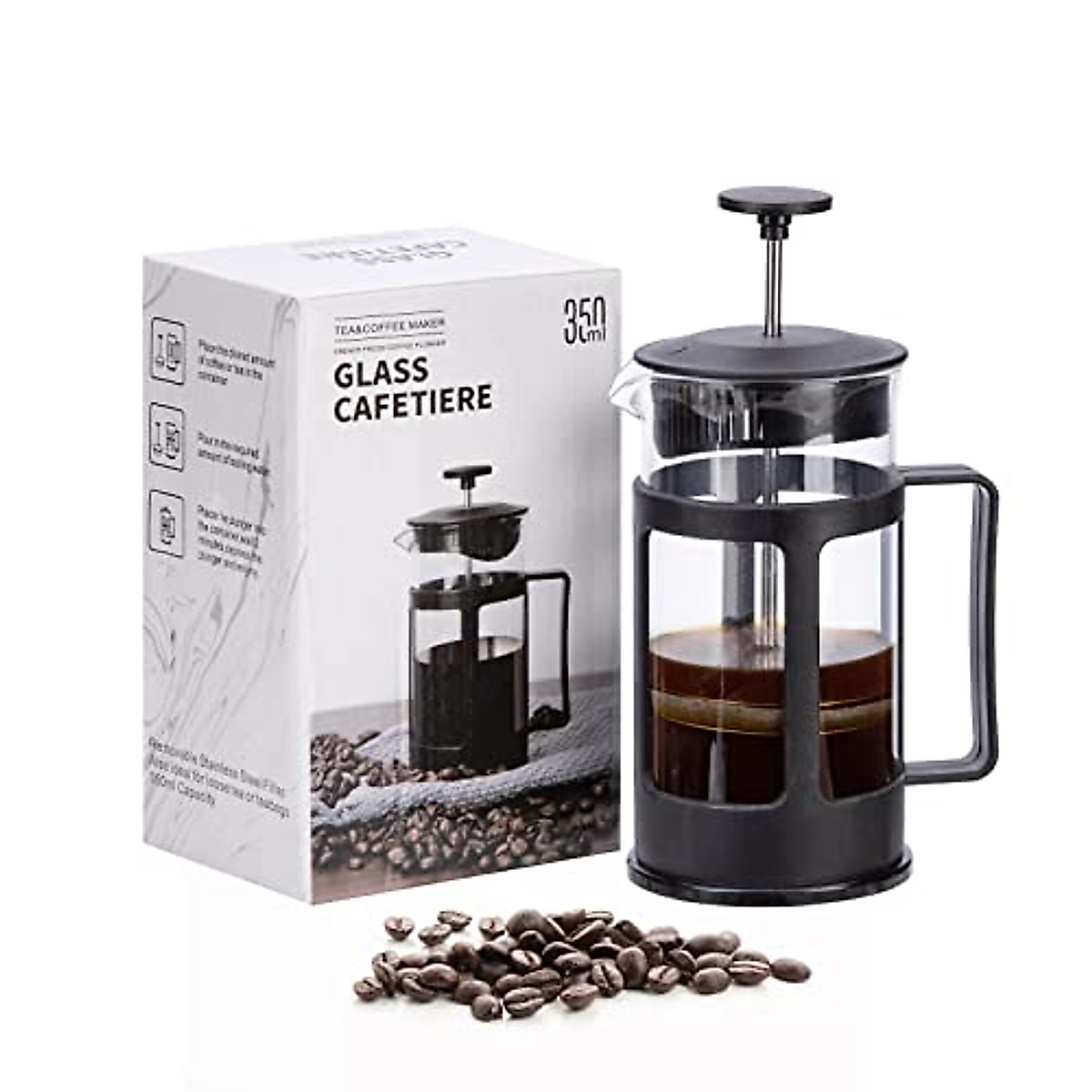 Entemah French Press Coffee Maker, Coffee Press with Heat Resistant Thickened Borosilicate Glass, 12oz(350ml)