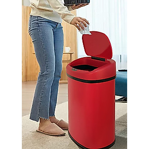 50 Liter Kitchen Trash Can with Lid Garbage Can 13 Gallon Tall Kitchen Automatic Trash Can Motion Sensor Trash Can, Stainless Steel Garbage Can Trash Bin Anti-Fingerprint, Soft-Close Lid (Red)