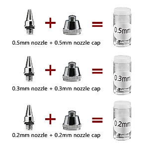 SAGUD Airbrush Nozzle Needle Cap 0.2mm 0.3mm 0.5mm Replacement Accessories Parts with Wrench for Air Brush Spray Gun Kit