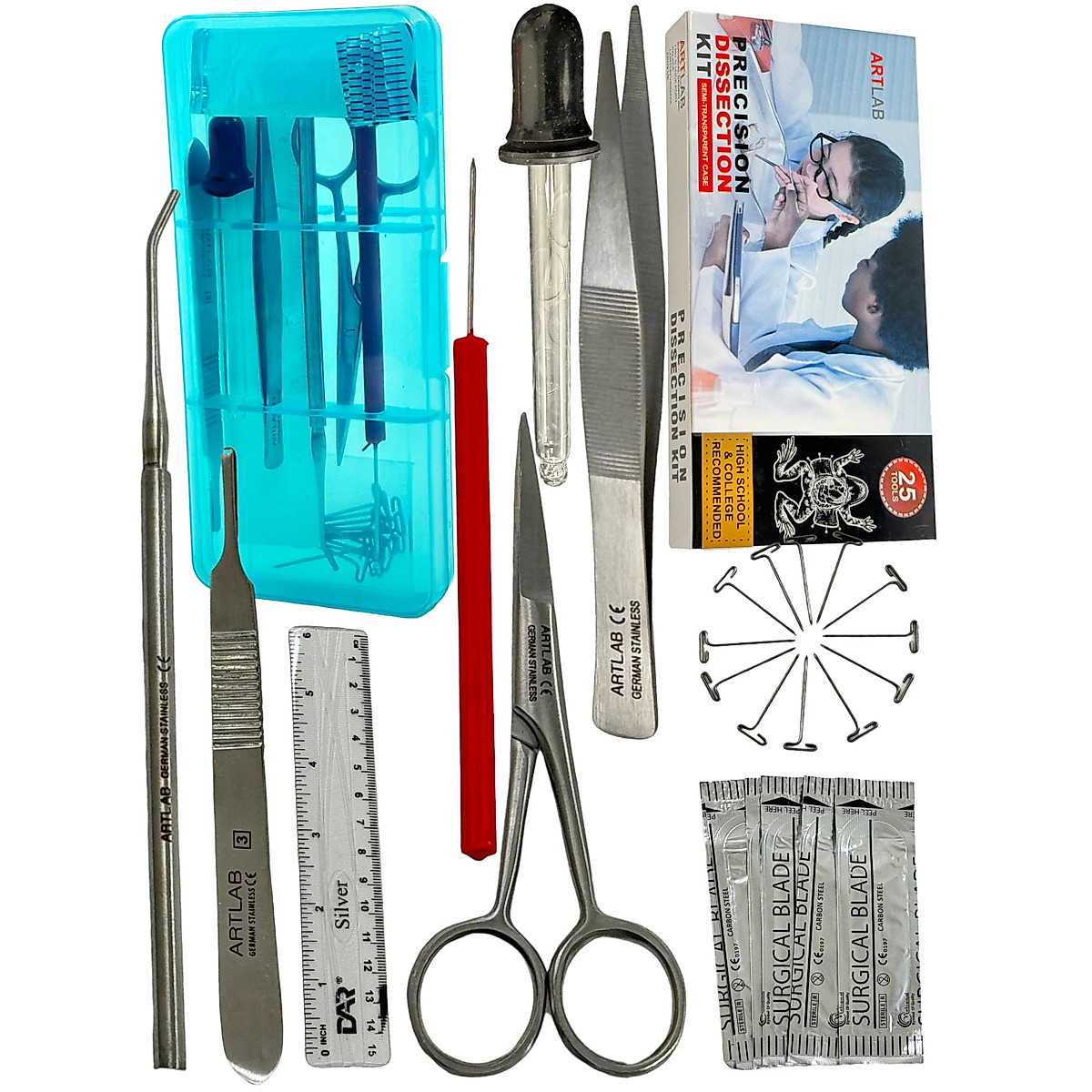 ArTLaB-Advanced Precision Dissection Kit - 25 pieces total. Stainless Steel Instruments perfect for Anatomy, Biology, Botany, Veterinary and Students -Dissecting Kit set