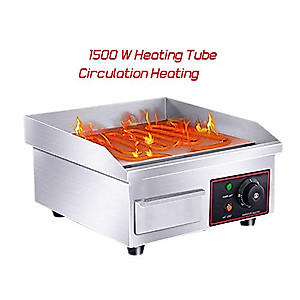 Proshopping 1500W 14" Commercial Electric Countertop Griddle Grill, Stainless Steel Restaurant Grill, Tabletop Flat Grill, with Adjustable Temperture Control, 110V
