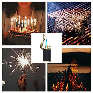 Butane Torch Lighter - Double Flame Lighter, Windproof Solar Beam Torch, Refillable Adjustable Jet Flame Torch Lighters for Candle Camping BBQ Kitchen, Men Gift Not Included Butane Gas (Black)