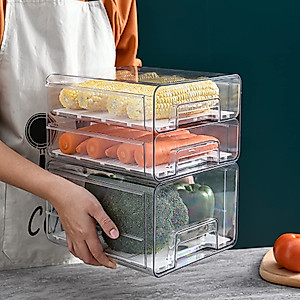 BigTron Food Storage Double Layer Container with Lids Removable Drain Tray for Refrigerator, Food Fruit Vegetables,fridge organizer Stackable Meal Fresh Keeper Bins Clear